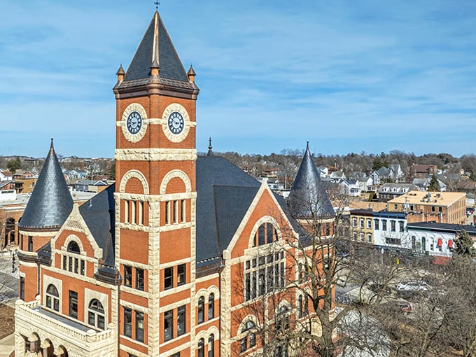 Small-town clock towers still mark time the old-fashioned way in this charming Wisconsin community.