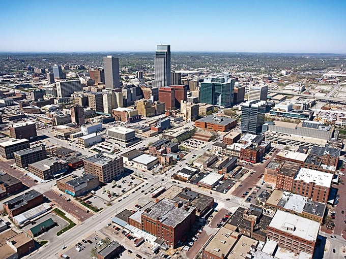 This aerial view of Nebraska City showcases its charming downtown and peaceful atmosphere, inviting you to slow down and enjoy the moment.
