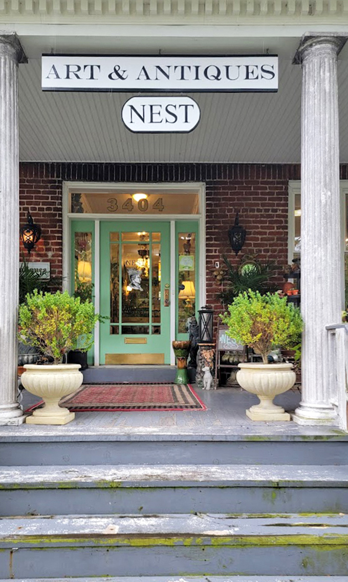 Elegant columns frame this sophisticated approach to vintage shopping - class meets collecting in perfect harmony.