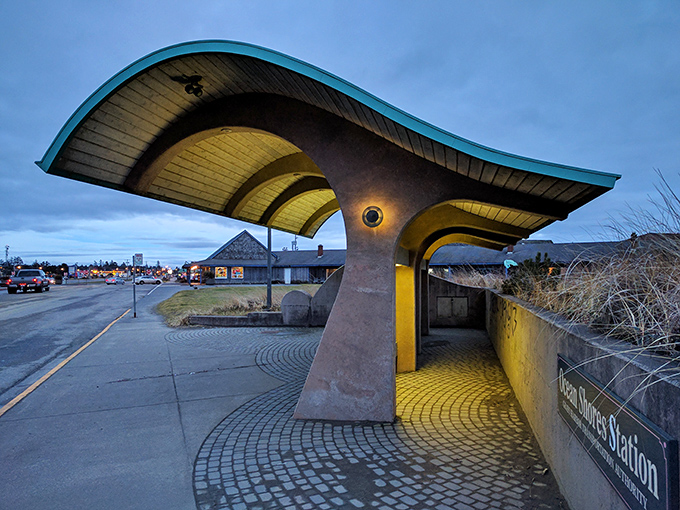 This futuristic bus station looks like something from The Jetsons landed in Ocean Shores.
