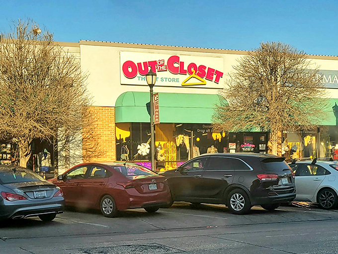 "Out of the Closet" announces itself with cheerful confidence. That green awning is like a rainbow leading to a pot of fashion gold!