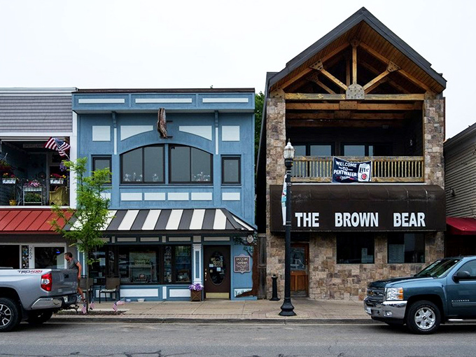 The Brown Bear stands proud in Pentwater, a stone-and-timber testament to the town's enduring charm and hospitality.
