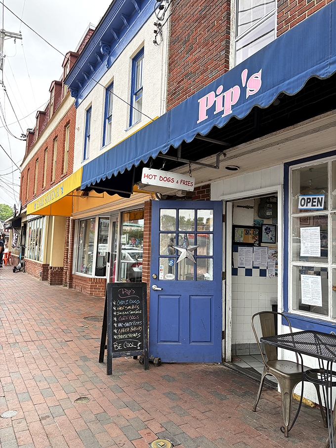 Pip's blue storefront with its nautical charm fits perfectly into Annapolis' historic landscape &ndash; a hot dog haven with maritime flair.