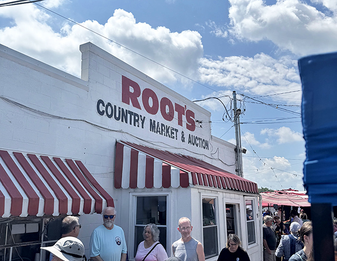 Lancaster County classic! Roots Market's distinctive white building with red and white awnings has welcomed generations of bargain hunters.
