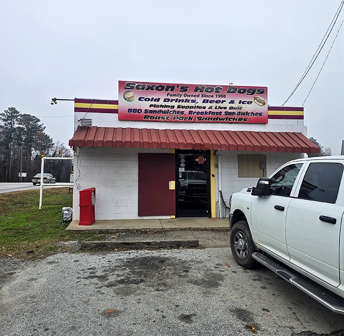 Saxon's modest white building with that cheerful red roof has been serving hot dog happiness since Elvis was topping the charts.