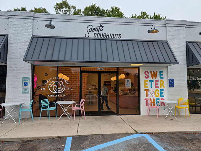 Those pastel chairs outside Scout's aren't just seating - they're front-row tickets to the best breakfast show in Greenville.