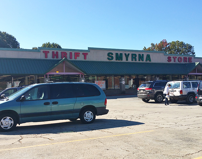 Smyrna Thrift's colorful signage welcomes families seeking bargains with the warmth of neighborhood hospitality traditions.
