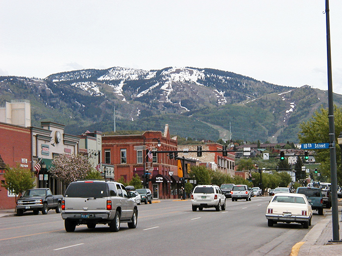 Steamboat Springs' main street perfectly balances cowboy culture with ski town sophistication in classic Colorado style.