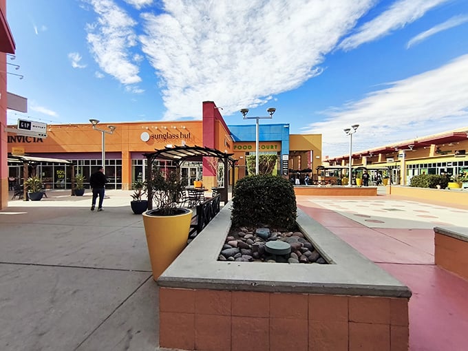 That striking orange-blue color adds an artistic flair that elevates the entire shopping experience beyond mere retail therapy.