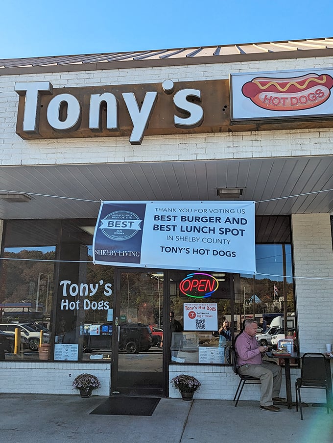 Tony's proud banner tells you what locals already know: sometimes the best lunch comes from the most unassuming places.