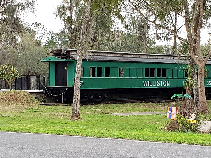 Williston's vintage train car stands as a colorful reminder of transportation history. All aboard for a trip down memory lane!