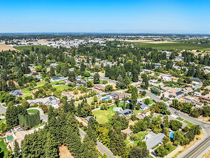 An aerial view of Yuba City reveals its greatest retirement asset - affordable neighborhoods surrounded by California's natural beauty.