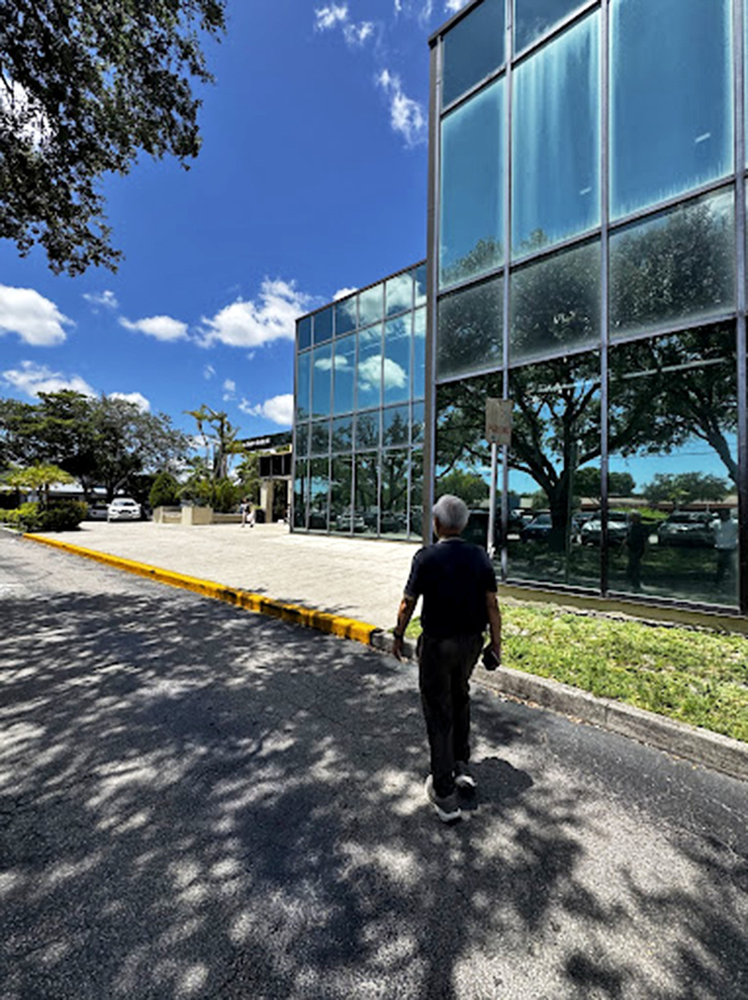 The modern glass facade hints at a contemporary thrift experience where finding amazing deals feels surprisingly sophisticated.