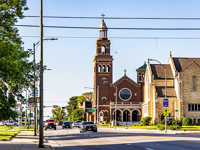 Classic church spires remind visitors that some values never go out of style.