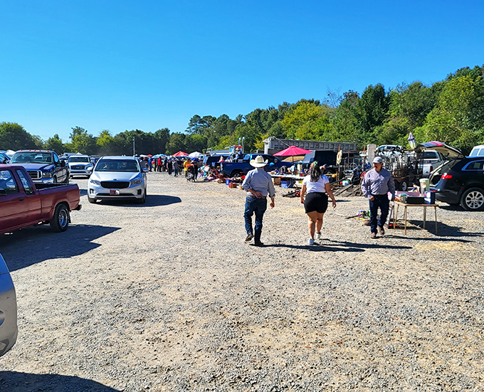 The thrill of the hunt in action. Big D's gravel lot becomes a community gathering spot where strangers bond over shared bargain victories.