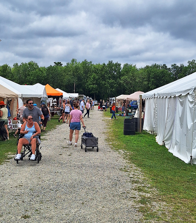 The organized chaos of Brimfield - where serious collectors and casual browsers find their perfect match.