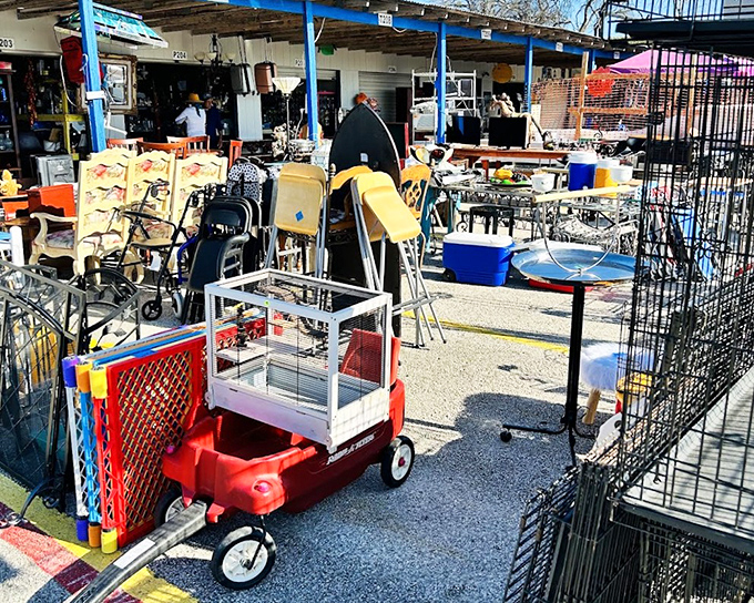 Organized chaos fills every corner as vendors display everything from toys to household essentials.