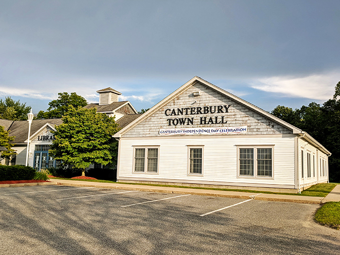 Canterbury's Town Hall stands as a testament to New England practicality &ndash; why be flashy when you can be perfectly functional?
