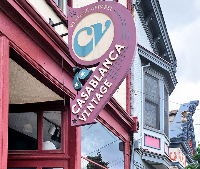 That retro pink sign points to vintage heaven! Casablanca's storefront promises a journey through fashion's greatest hits.