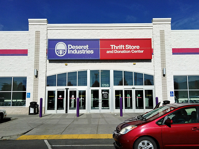The familiar blue and red Deseret Industries sign – where Utah locals know that "D.I." stands for "Delightful Investments."
