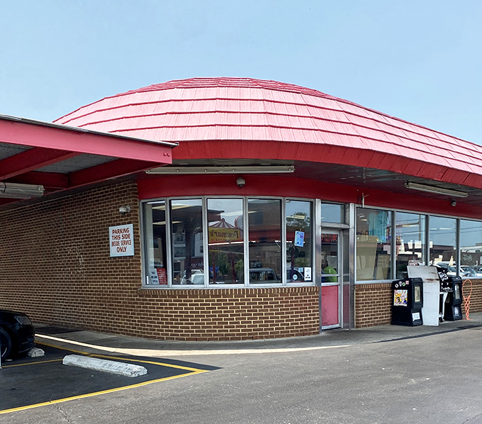 That retro architecture serves nostalgia with a side of barbecue sauce and waffle cones. 