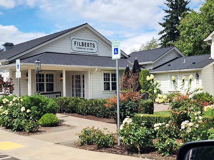 Beautiful landscaping around a restaurant tells you the care extends all the way to your plate. 