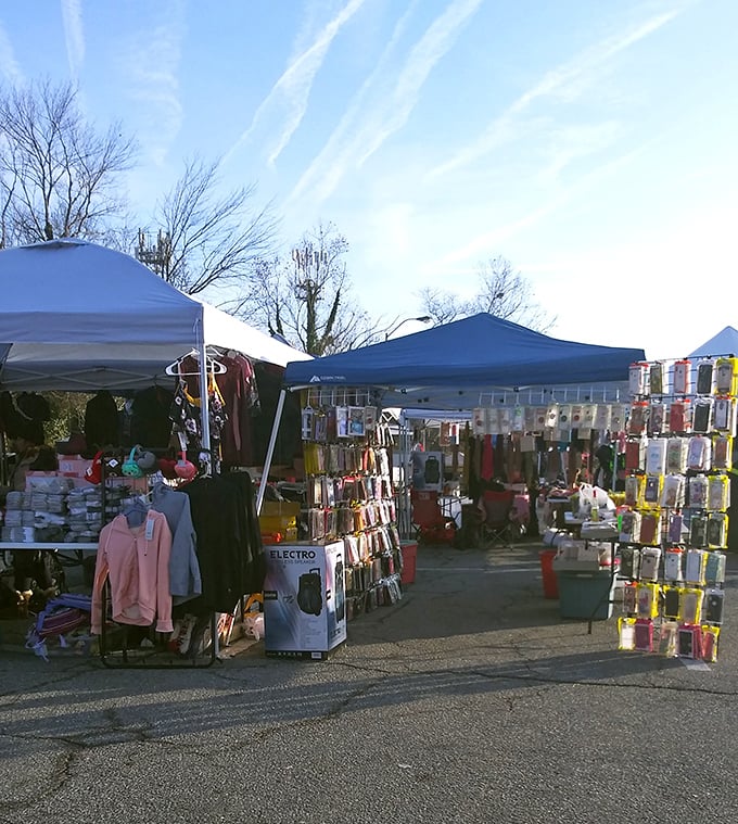 Rows of colorful merchandise and hanging displays line St. Mark&rsquo;s Flea Market, where every stall is packed with potential finds waiting to be discovered.