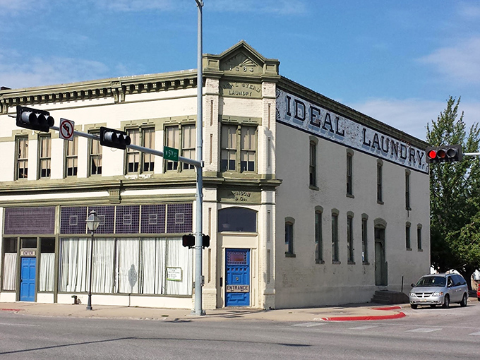 IDEAL indeed! Fremont's laundry building wears its history like perfectly pressed linen&mdash;crisp, clean, and impossible to ignore at this sunny corner.