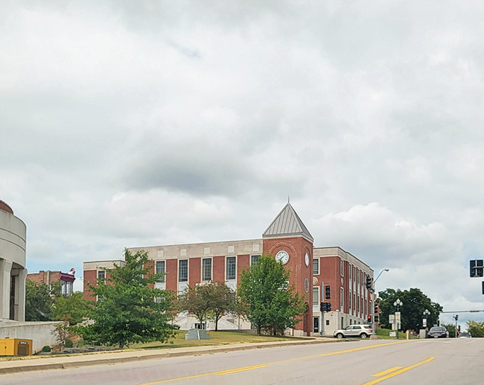 Fulton's impressive municipal building blends classic architecture with modern purpose, anchoring the downtown area with its distinctive clock tower.