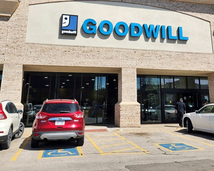 Familiar blue logo and spacious layout promise the reliable thrift experience that made Goodwill famous.