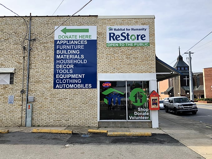 Those signs promise building materials, furniture, and hope - all under one very large roof.