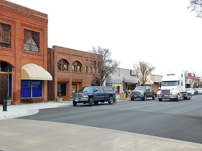 Historic brick buildings line Hermiston's main street, preserving the town's character while housing modern businesses.