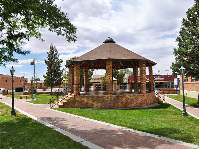 Holbrook's town center features this charming gazebo where community gatherings have happened for generations. Some things never change in the West.