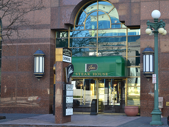 The elegant entrance hints at the premium cuts and professional service waiting inside this establishment.