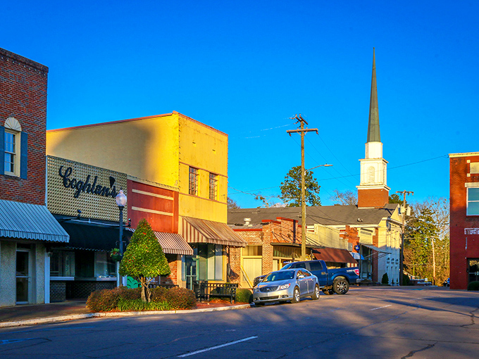 Wide streets and welcoming storefronts create an atmosphere where retirement means slowing down to appreciate life's details.