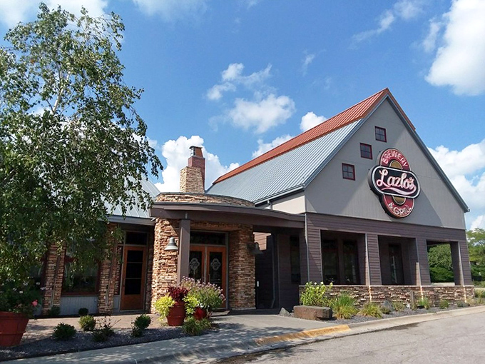 Stone and wood design creates the perfect backdrop for fresh beer and steaks.