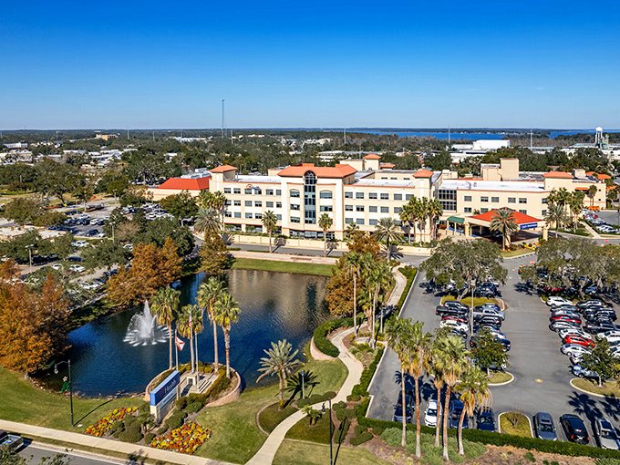 Leesburg's medical facilities surrounded by palm trees &ndash; because affordable retirement should include quality healthcare and tropical vibes.