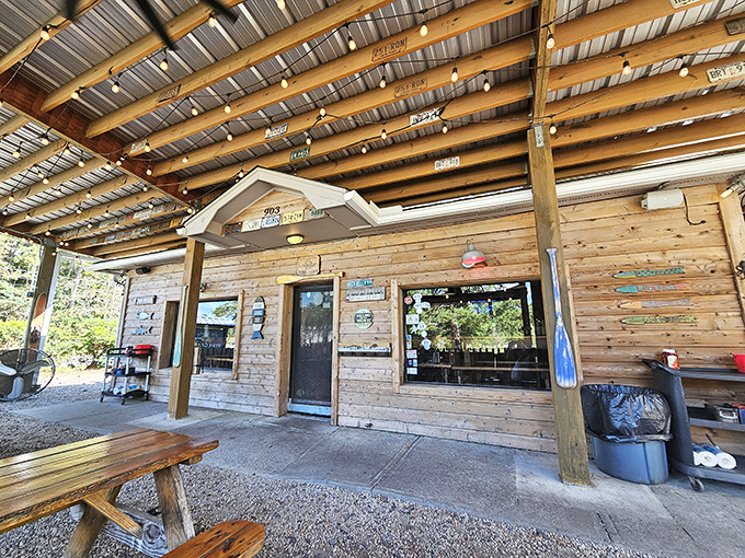 Under that weathered roof, comfort food magic happens where inland meets the best of coastal cuisine.