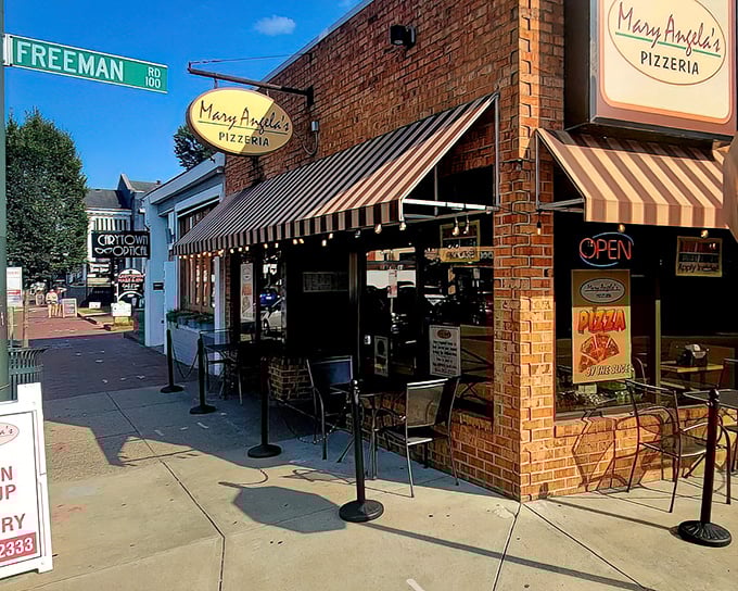 The classic brick and awning combo at Mary Angela's is the pizza equivalent of comfort food for your eyes.