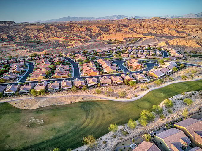 From above, Mesquite's neighborhoods look like they're playing hide-and-seek with the rugged desert landscape.