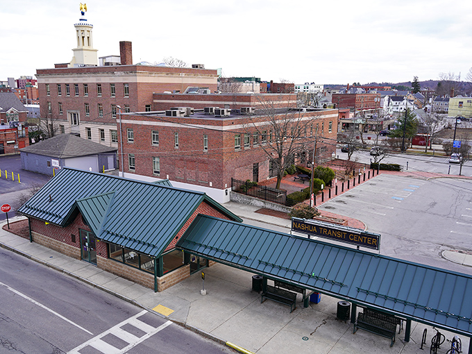 The Nashua Transit Center sits quietly amid the city&rsquo;s brick-lined downtown&mdash;a calm pause before the next ride.