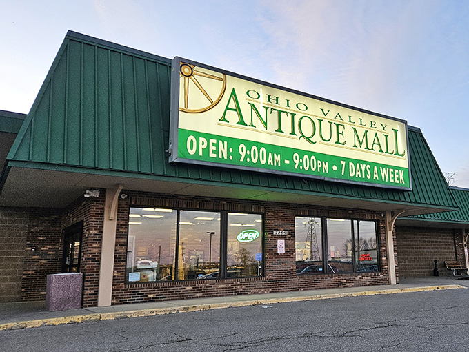 That classic mall exterior holds decades of memories - every booth tells a different story from America's past.