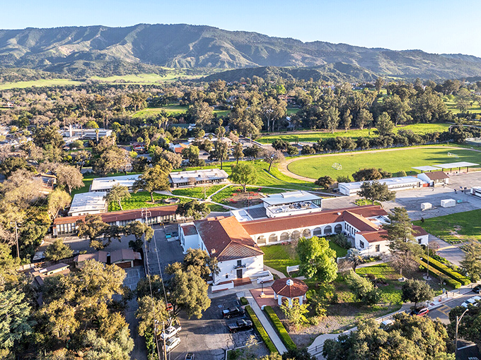 Ojai's historic buildings and green spaces blend perfectly with the surrounding Topatopa Mountains, offering peaceful living with natural beauty everywhere.