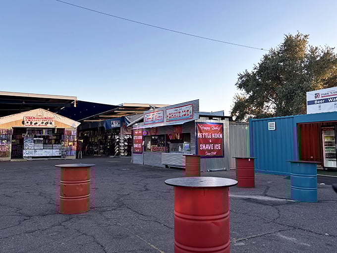 Barrel tables and shaved ice dreams! Phoenix Park 'n Swap's food alley promises sweet relief for sun-baked shoppers&mdash;because hunting treasures works up a serious thirst.
