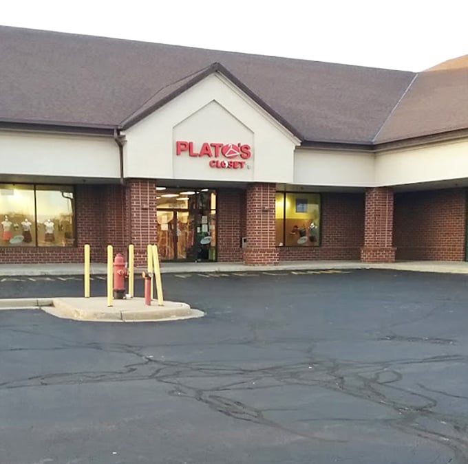 That sleek storefront design attracts young shoppers looking for trendy clothes at thrift store prices.