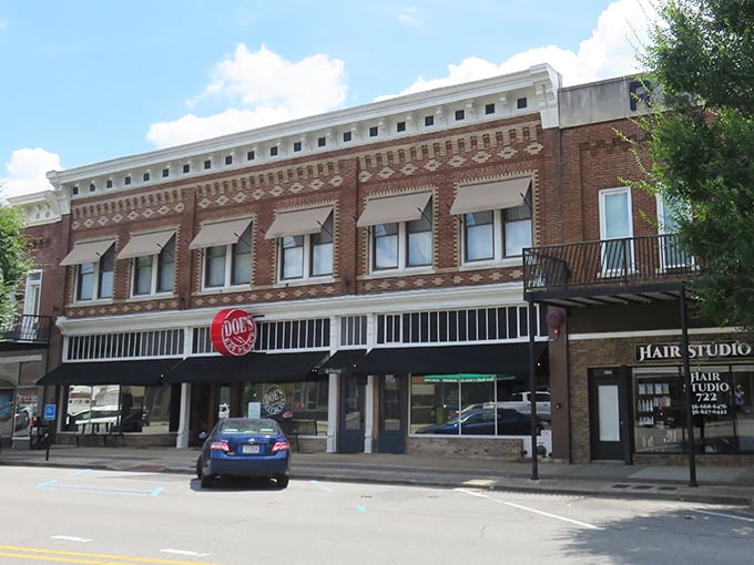 Brick buildings and wide sidewalks create the perfect stage for relaxed retirement living.