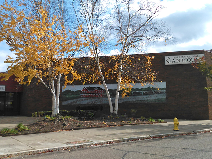 Fall foliage frames this unassuming treasure trove perfectly. Some of the best antiquing happens where you least expect it!