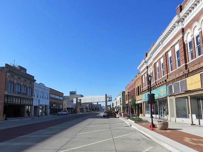 Historic buildings in downtown Salina mix architectural styles from different eras, creating a visual timeline of Kansas history.