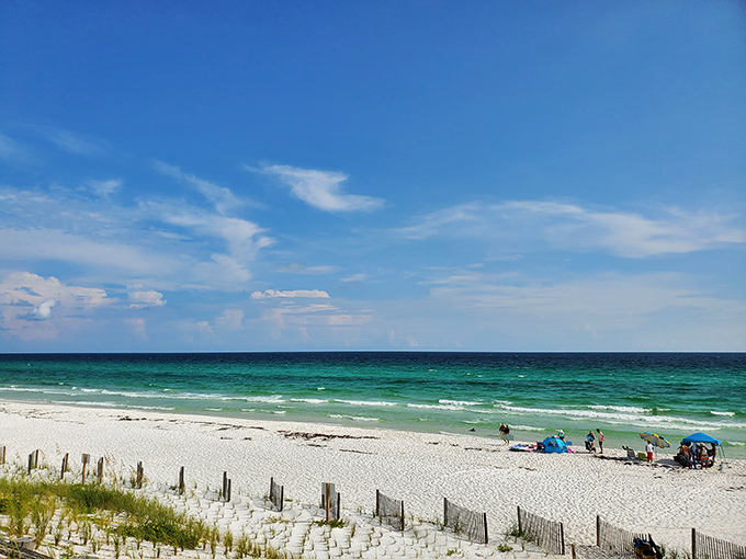 Santa Rosa Beach showcases nature's perfect color palette &ndash; where emerald waters meet powder-white sand under an endless blue sky.