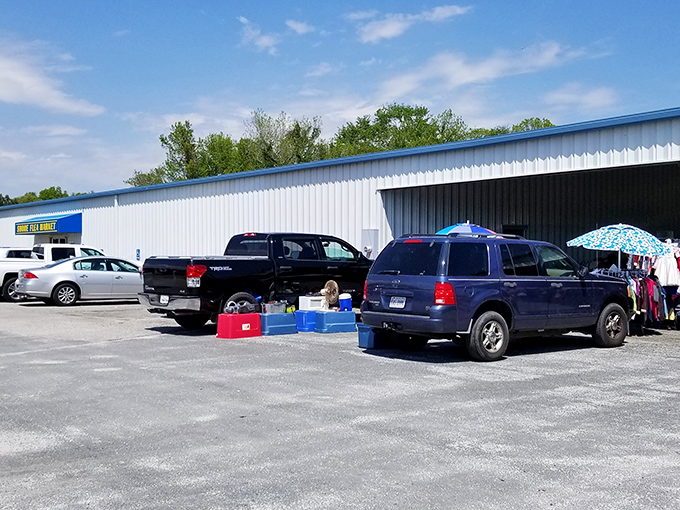 Under brilliant blue Virginia skies, Shore Flea Market's tables stretch into the distance like a bargain hunter's yellow brick road.